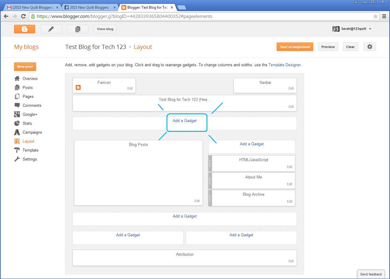 123 Quilt: How to add Tabs to Your Menu Bar in Blogger