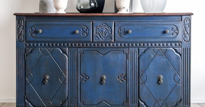 Blue Painted Buffet Makeover - Thirty Eighth Street