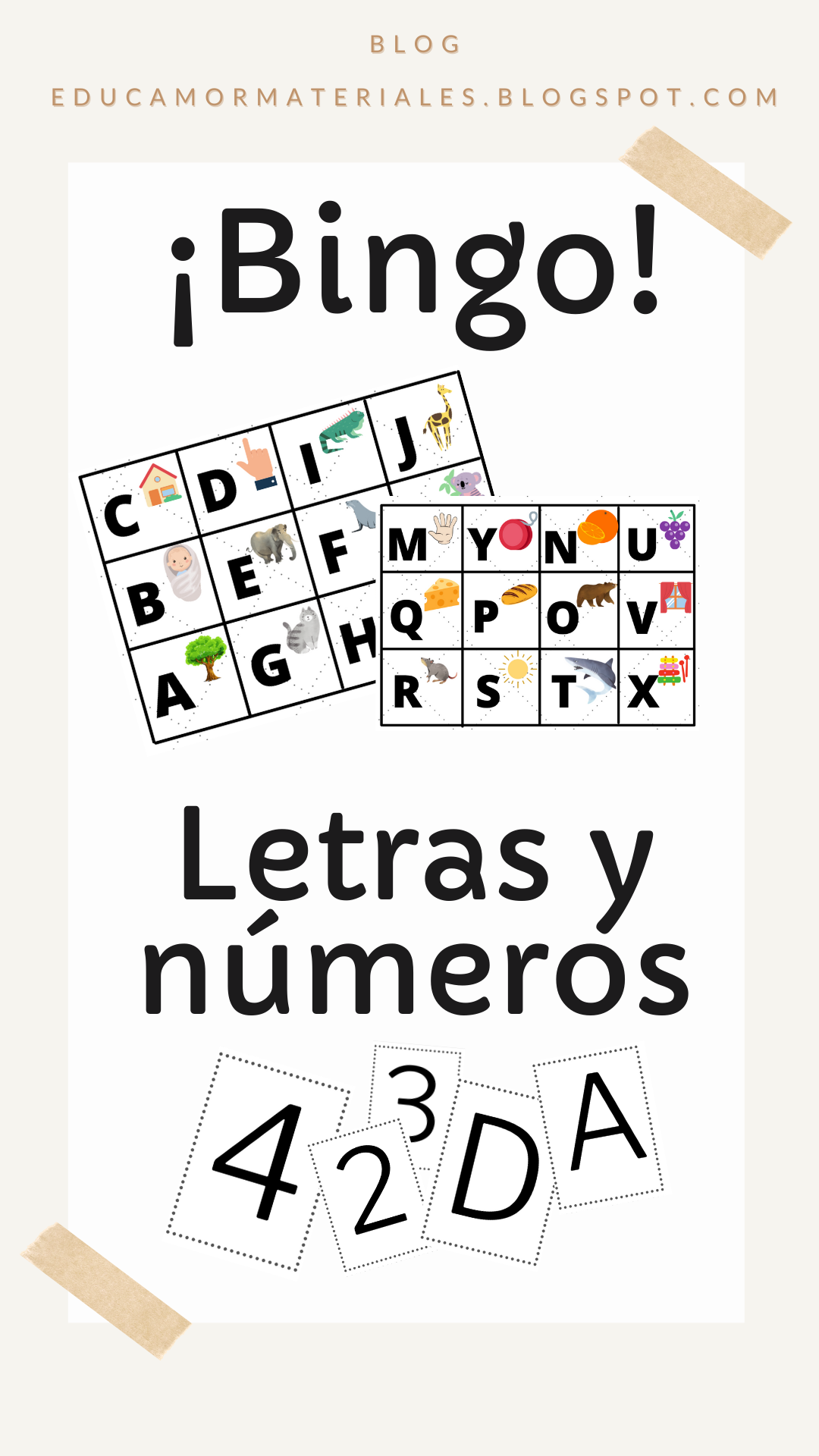 Educando desde el corazón: ¡BINGO! + Tarjeta letras y números del 1 al 9