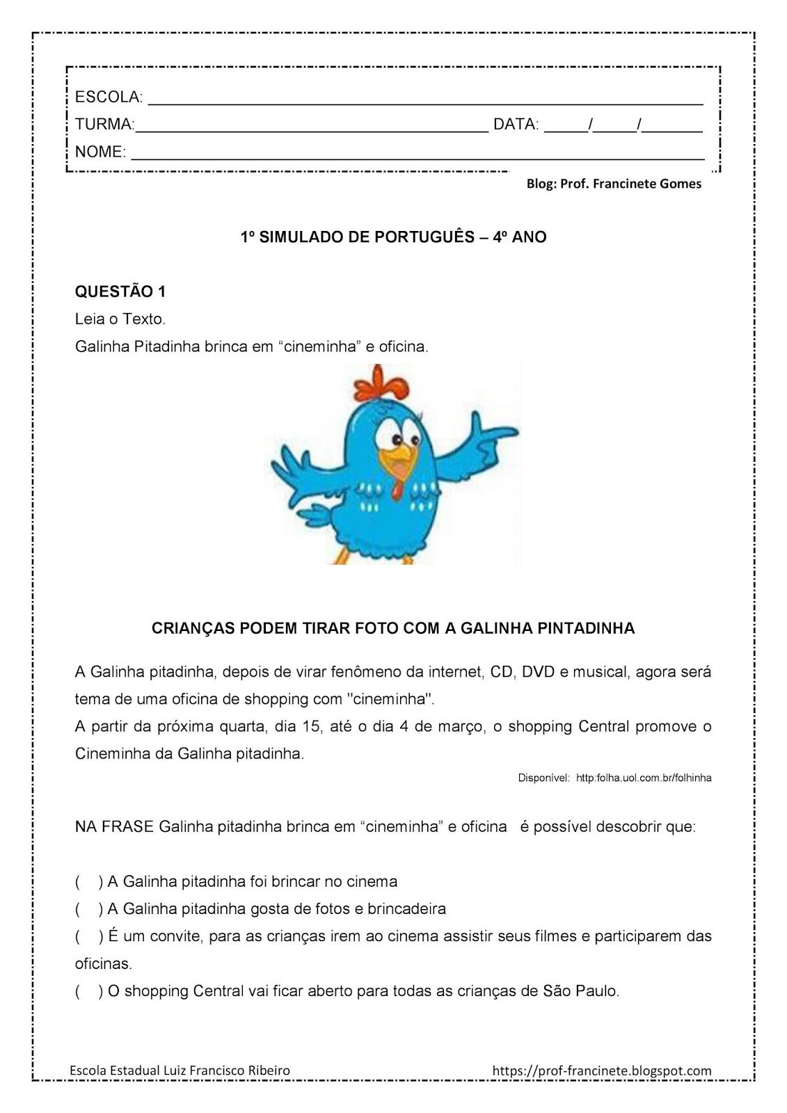 Simulado De Português Com Gabarito - BRAINCP