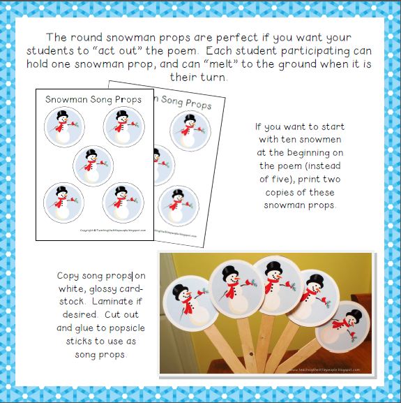 Teaching The Little People: Five Little Snowmen Interactive Pocket Chart