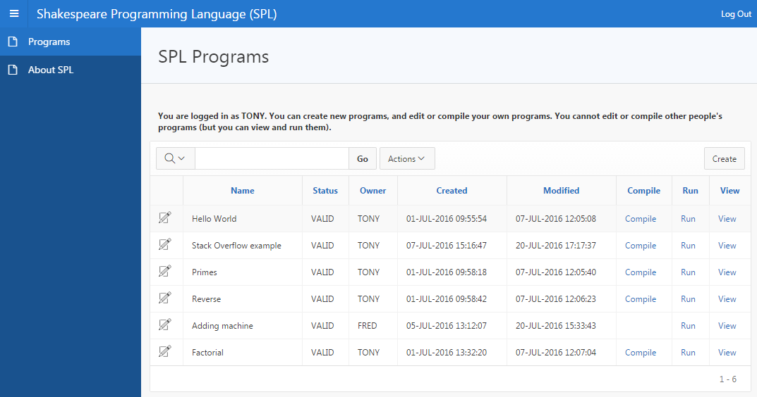 Tony Andrews On Oracle And Databases Apex Ide For Shakespeare Programming Language Spl