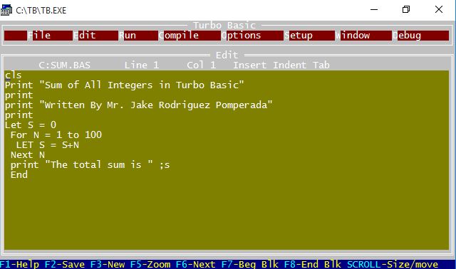 Free Programming Source Codes And Computer Programming Tutorials Sum Of All Integers In Turbo Basic