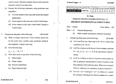 Discrete Mathematical Structures MTU 03rd Sem 2012 Question Paper ...