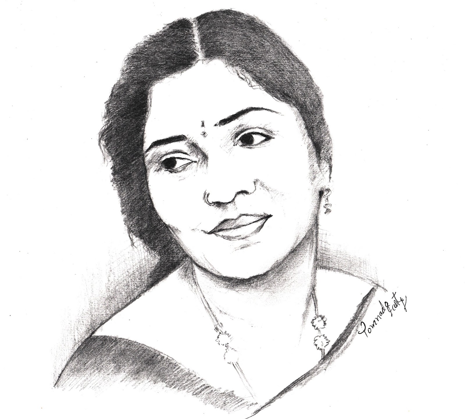 Sketches and Drawings : pencil portrait - Indian woman