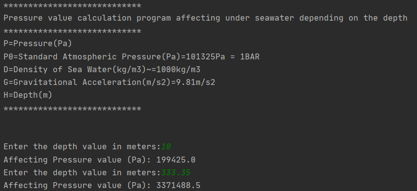 Master of EQ: Python: Pressure Value Calculation Program Under Sea ...