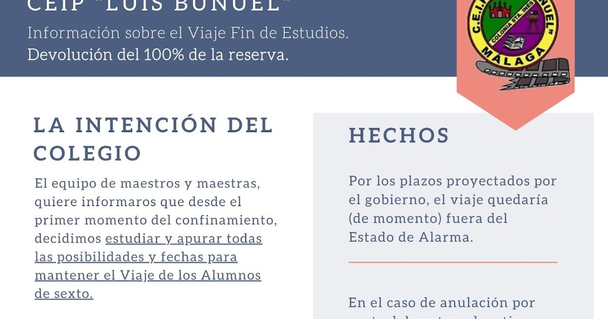 CEIP LUIS BUÑUEL - MÁLAGA: Devolución del 100% de la reserva del viaje ... CEIP LUIS BUÑUEL - MÁLAGA: Devolución del 100% de la reserva del viaje ...