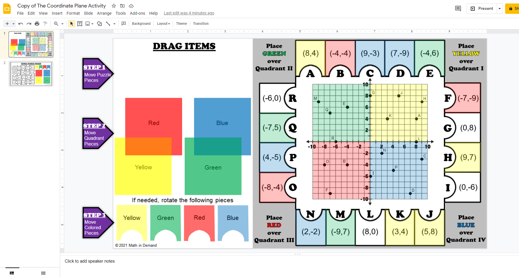Math in Demand: Coordinate Plane Puzzle Activity Includes Paper and Digital