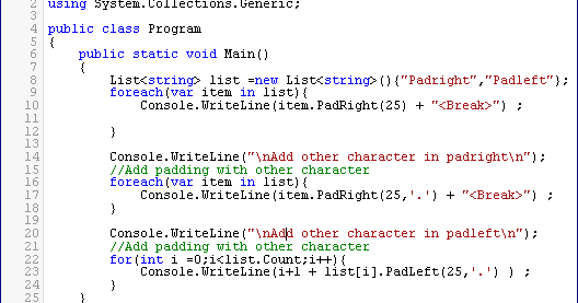 C# & Dot Net: Right and Left padding in C#