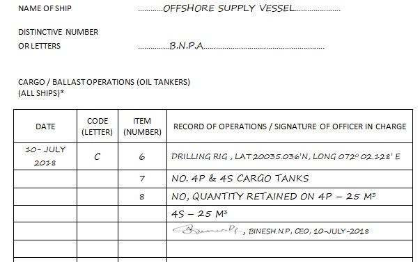 MARINE ENGINEERING: OIL RECORD BOOK ENTRIES ON OFFSHORE VESSELS