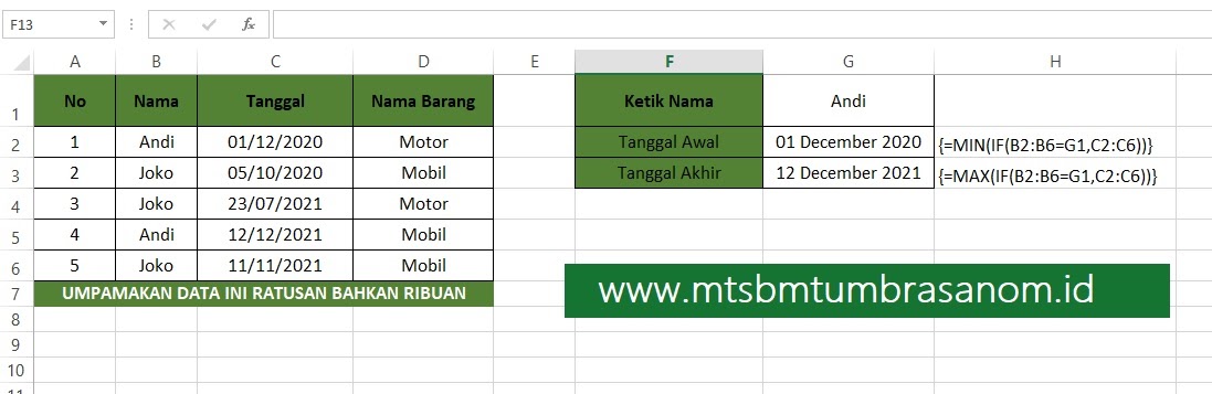 RUMUS MENCARI TANGGAL AWAL DAN TANGGAL AKHIR DI EXCEL - MTsS. Baitul ...