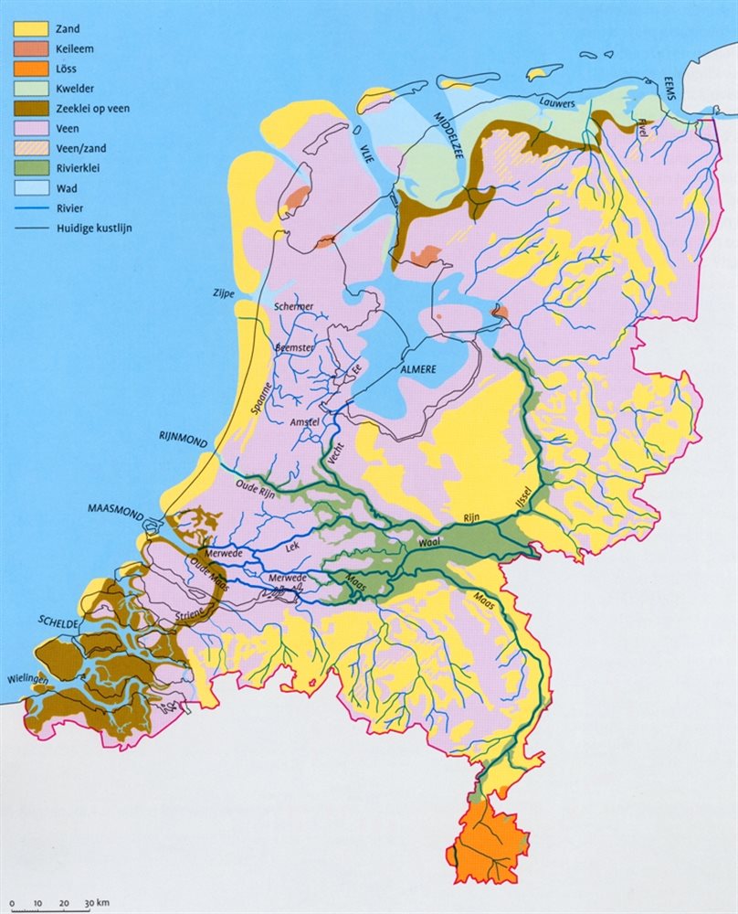 The Netherlands mapped by its canals, streams, rivers, lakes and ponds ...