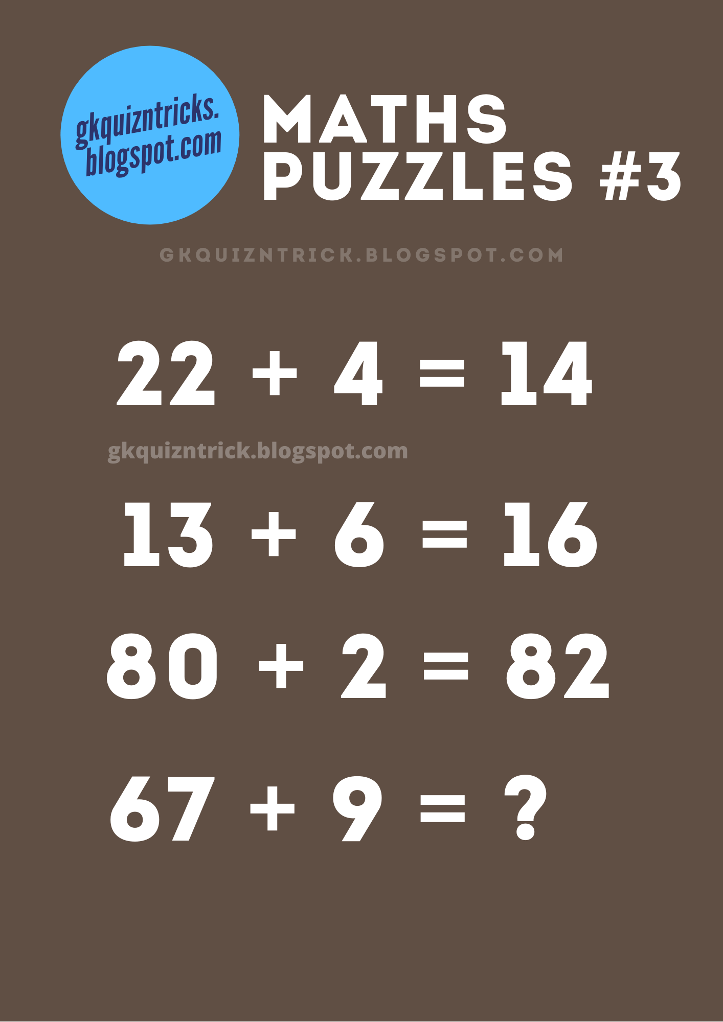 Maths Puzzles #3, Number Maths Puzzles 22+4=14