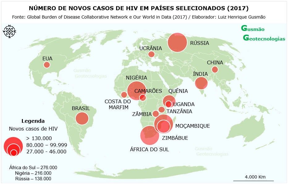 Geografia e Cartografia Digital: Mapas sobre o vírus HIV no mundo