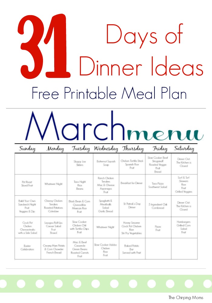March Meal Plan for Families (Free Printable) - The Chirping Moms