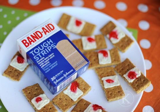 devilish delights: BLOODY BAND-AID GRAHAM CRACKER TREATS