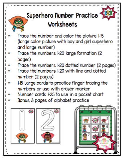 Superhero Number Practice ~ Preschool Printables