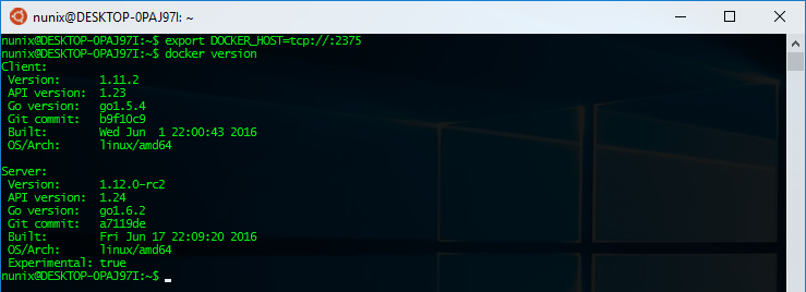 Darth Nunix: Docker CLI on WSL for Docker beta on Win10