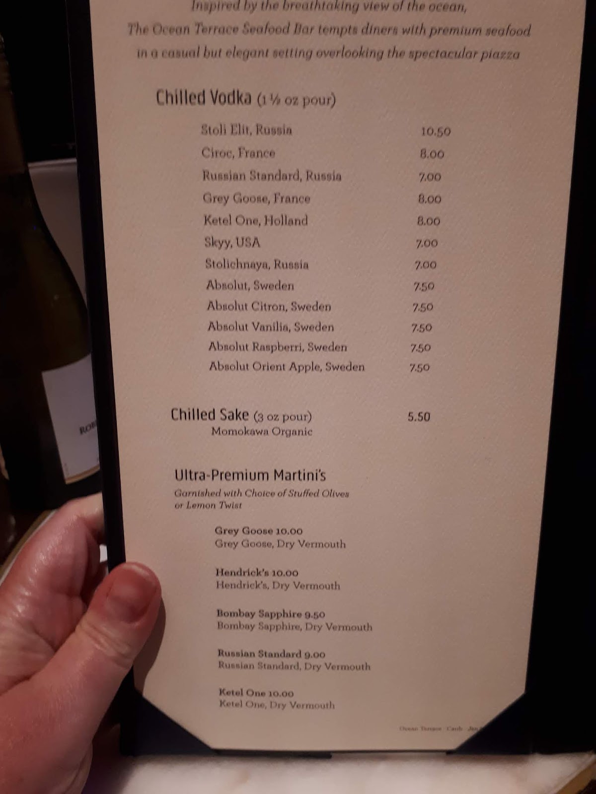 Vickie and Bernie Travel: Ocean Terrace Seafood Menu