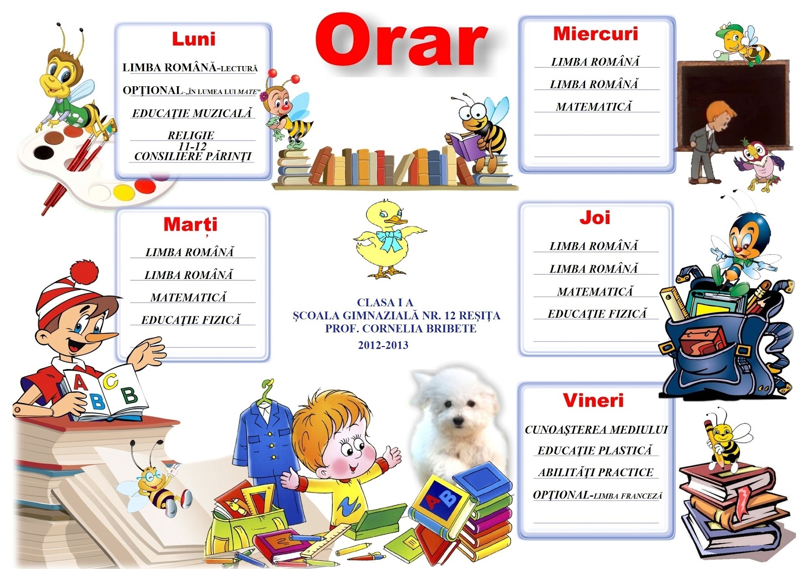 Un alt început...: Orarul clasei