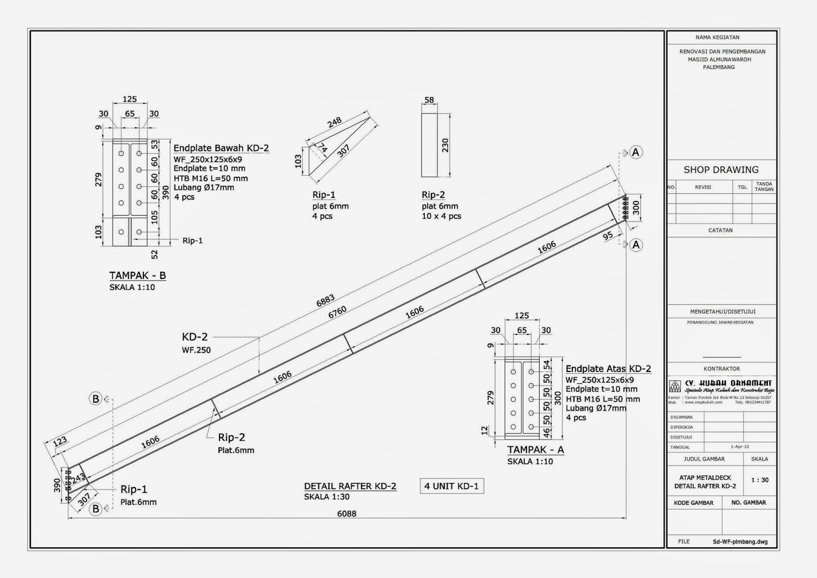 Wf Atap Konstruksi Struktur Dwg Kerja Rangka Denah Kubah Rafter ...