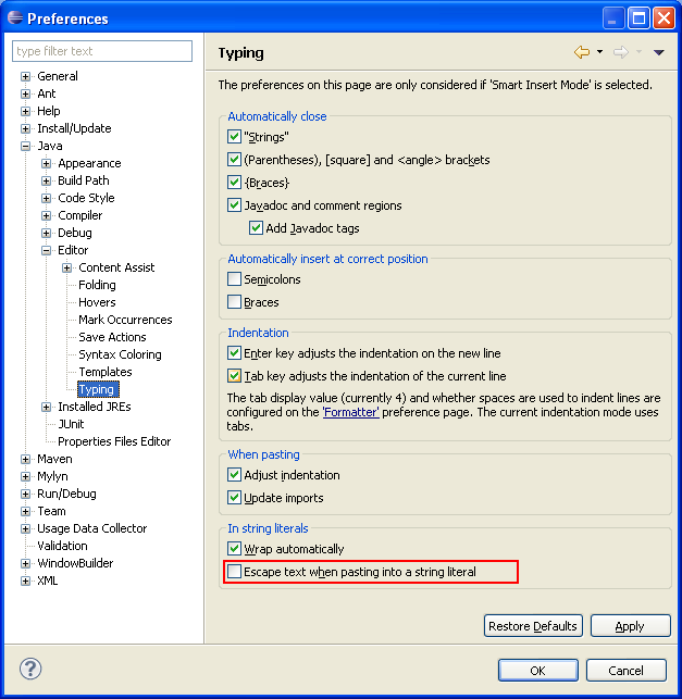 How To Escape String Literal In Java Using Eclipse Ide