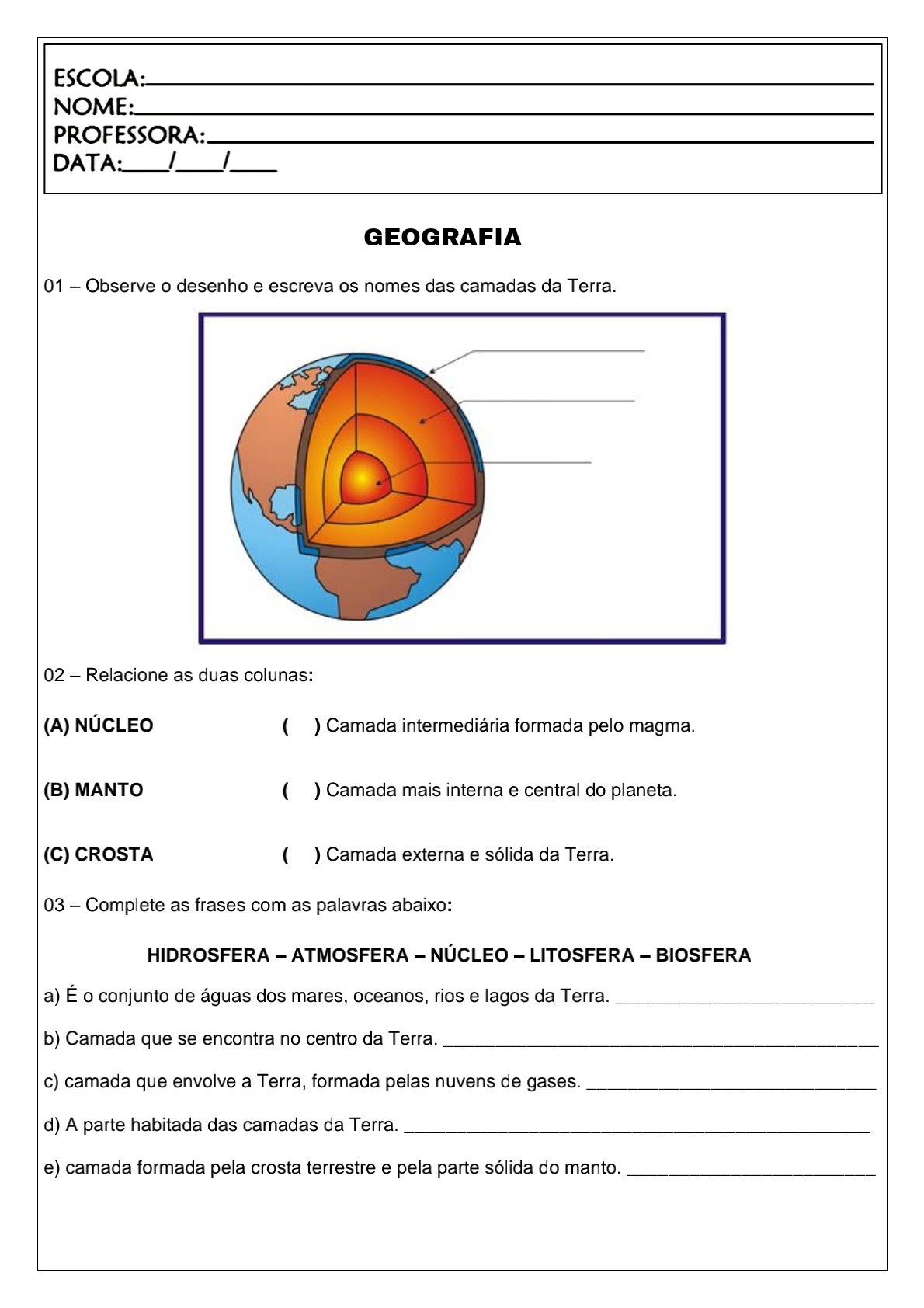 Exercícios Sobre A Crosta Terrestre Para 6 Ano - NAZAEDU