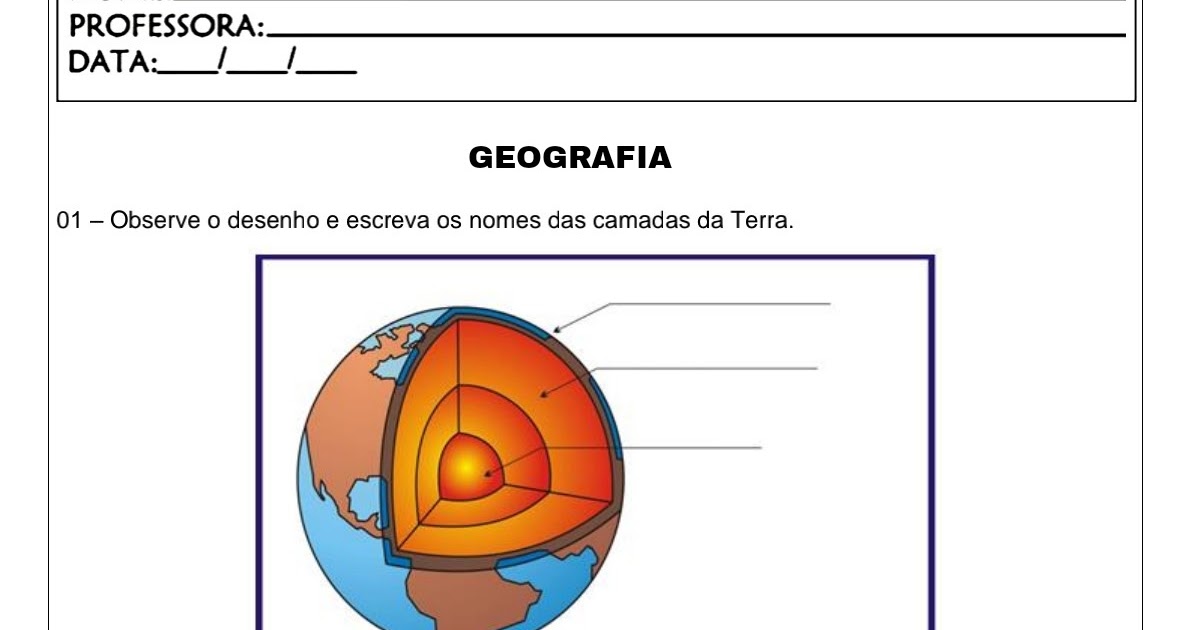 👍Geografia: camadas do Planeta Terra Atividade de geografia para trabalhar as camadas do Planeta ...