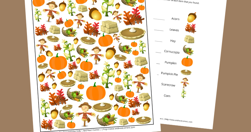 Fall Harvest Themed I Spy Game {Free Printable for Kids} | And Next ...
