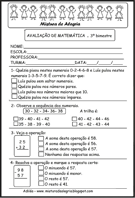 Avaliação De Matematica 3 Ano