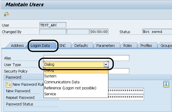 SAP Security: Creating New User Account using Transaction Code SU01