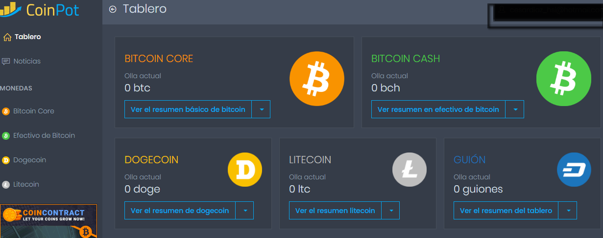 CoinPot una de las microwallets mas usadas..