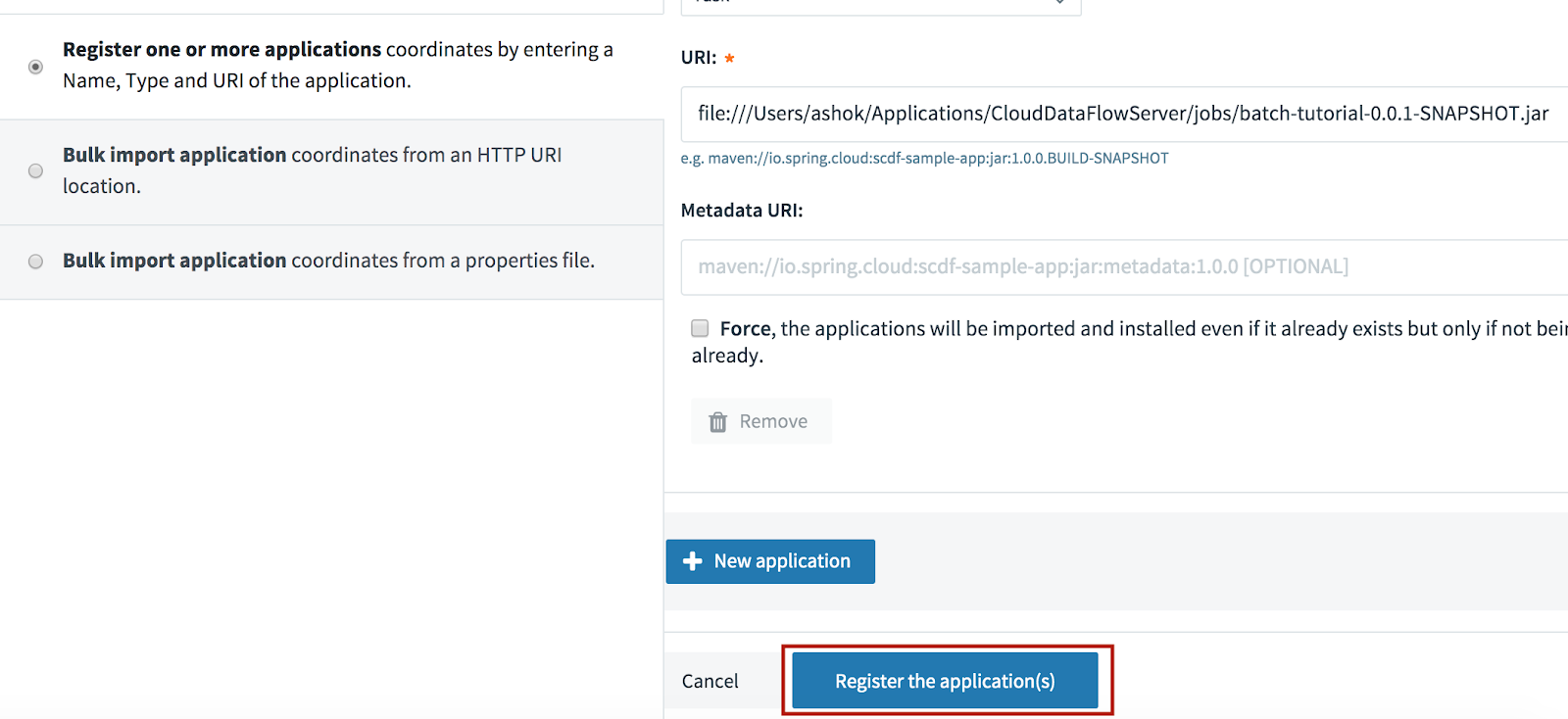 Spring batch job with Spring cloud data flow server