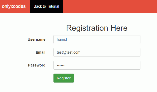 enter username, email and password data in the registration form.