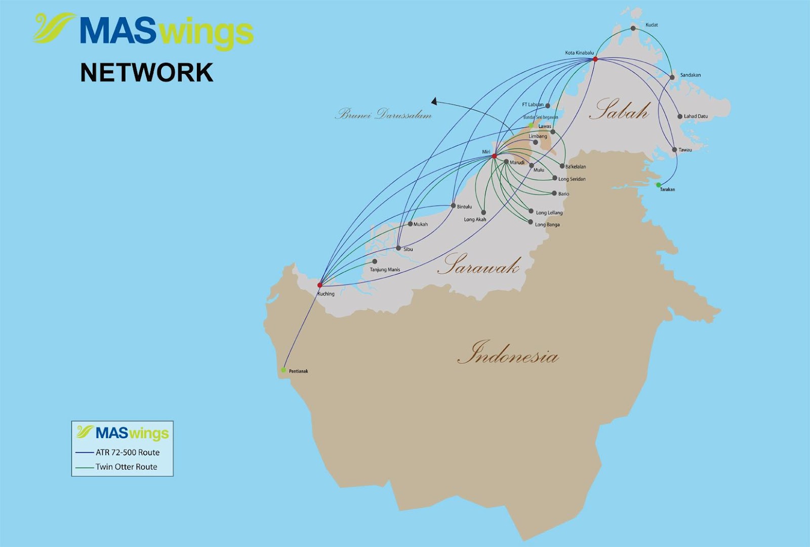 routes map: MASwings Air routes map