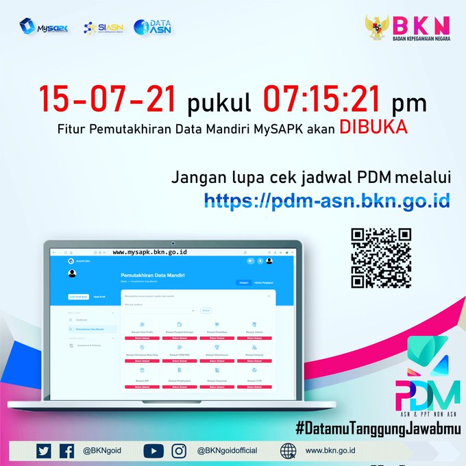 Pemutakhiran Data Mandiri ASN dan PPT Non ASN sudah mulai tanggal 15 Juli 2021