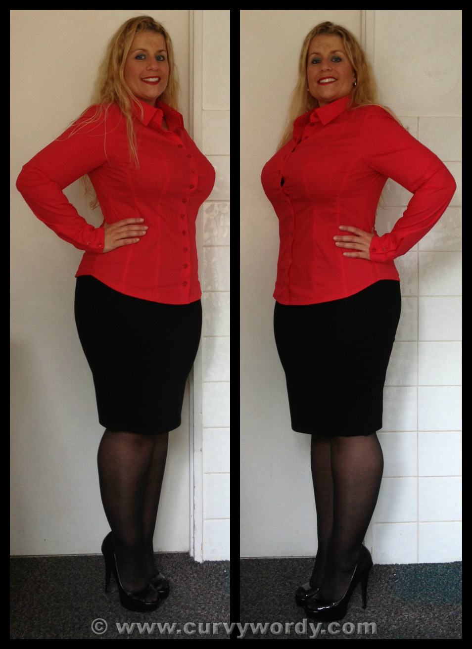 BiuBiu Modena Shirt in Red 42BBB - Curvy Wordy