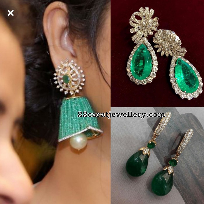 Emerald Drops and Diamonds Earrings - Jewellery Designs