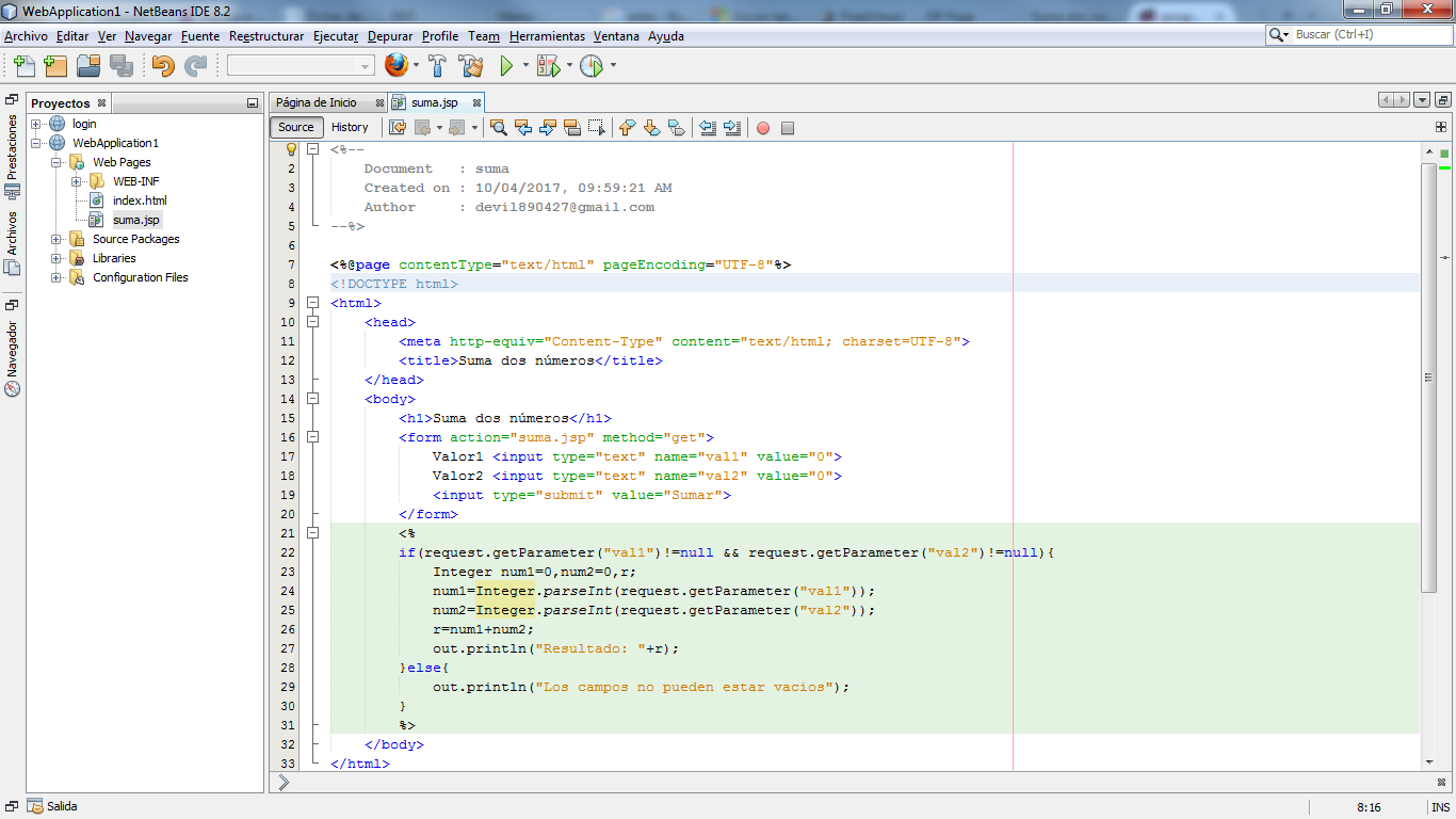 programación0011: suma 2 numeros en JSP y NetBeans