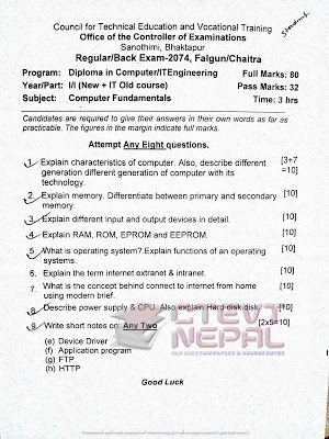 Computer Fundamentals - 1st Semester Questions Papers CTEVT | Diploma in Computer Engineering/IT
