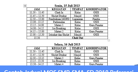 Contoh Jadwal MOS SMP, SMA, SD 2018 Referensi Terbaru - MOS (Masa Orientasi Siswa)