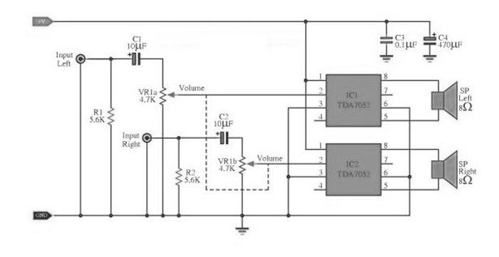 Skema Rangkaian Amplifier Mini USB 3 – 6 Volt