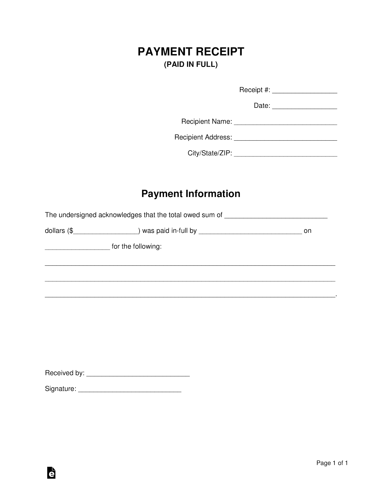Legal Receipt Form - Invoice Template