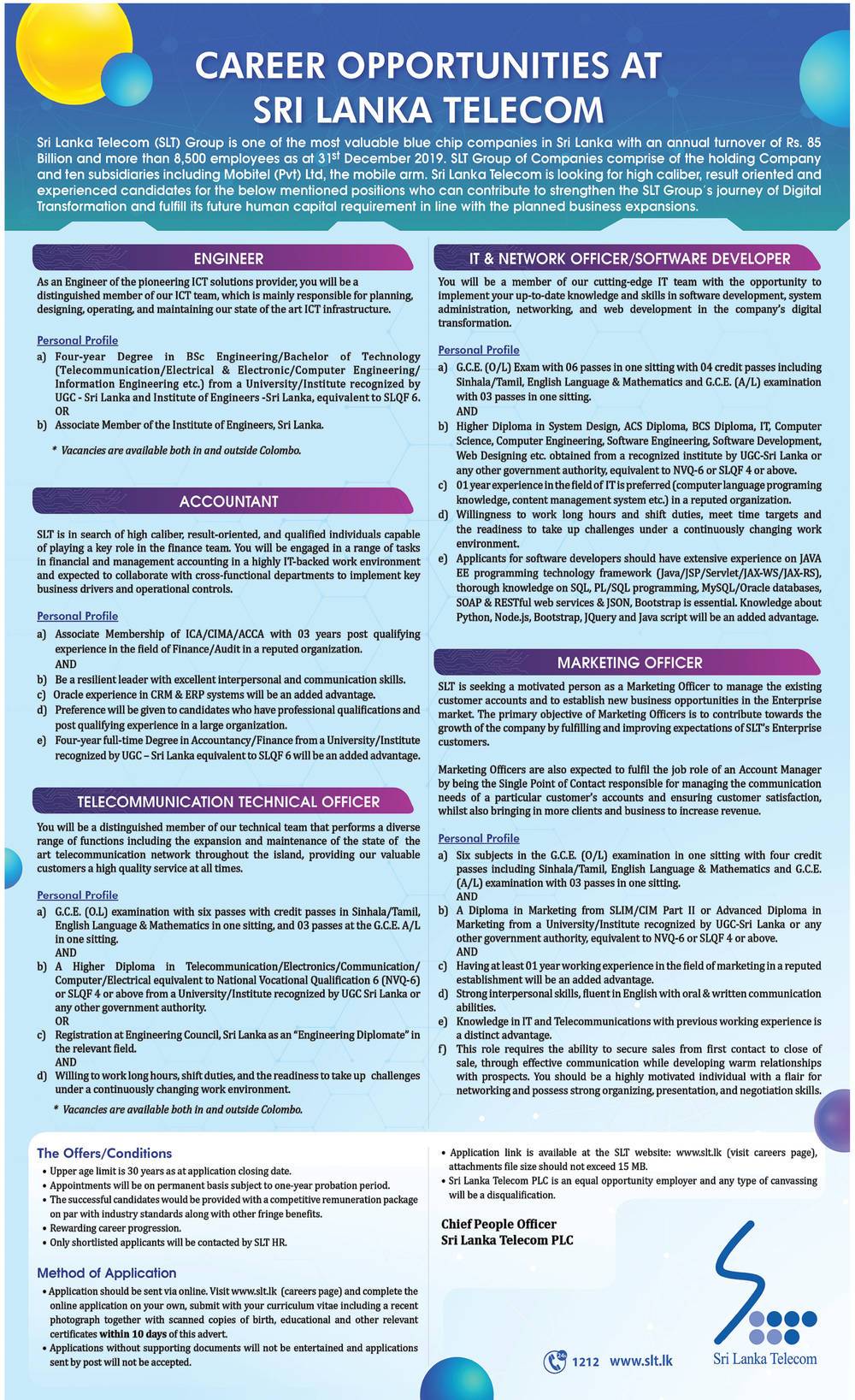 Telecommunication Technical Officer – Sri Lanka Telecom PLC - Job ...