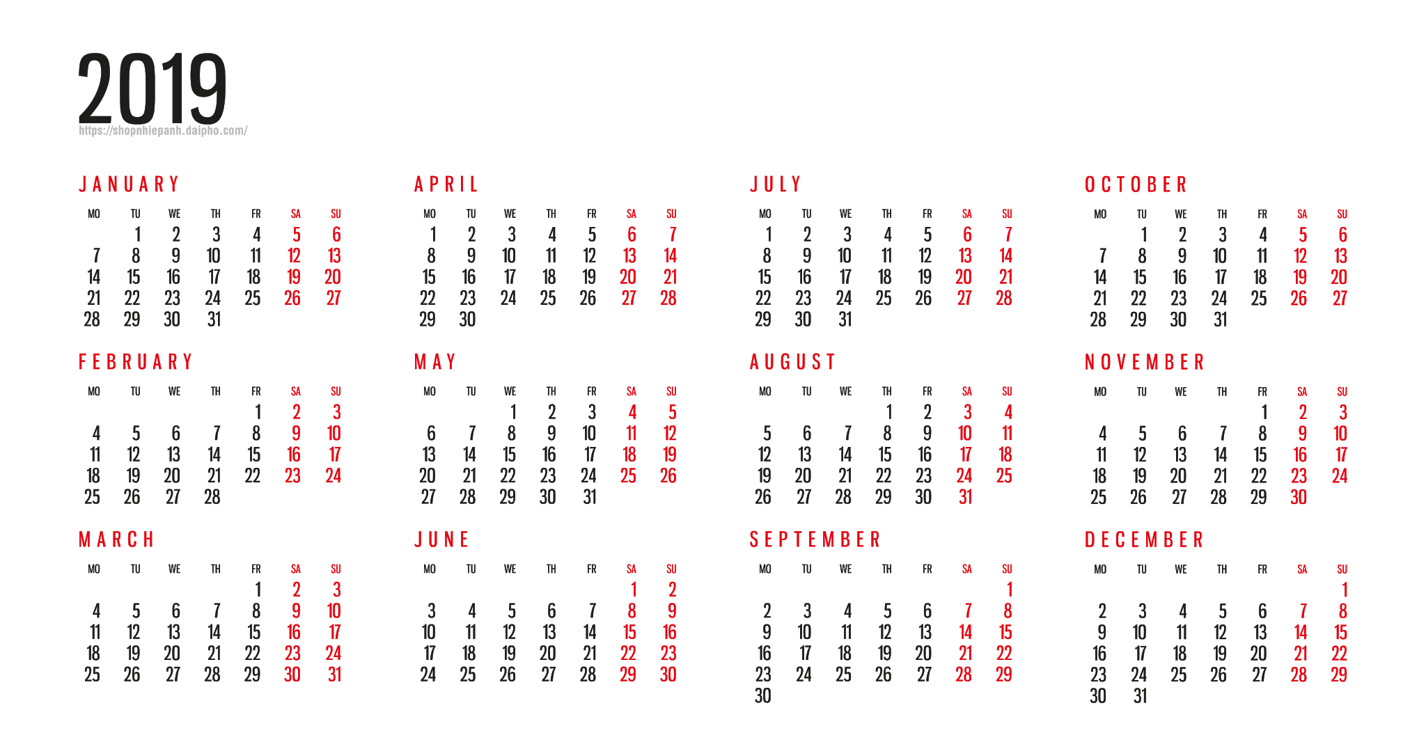 File lịch 2019 dùng ghép photoshop