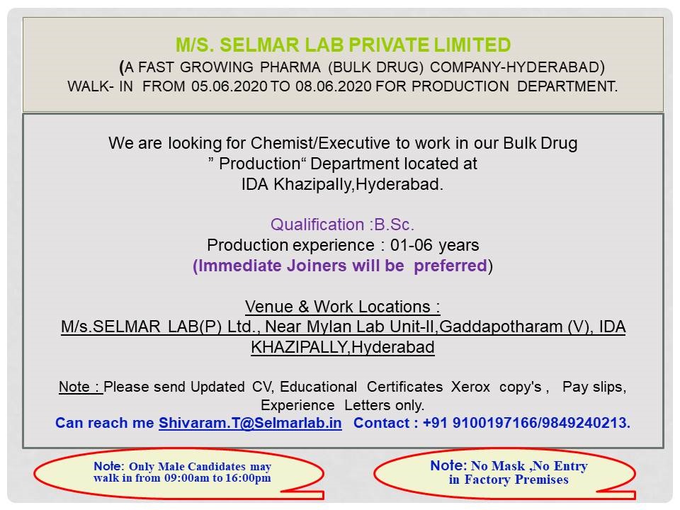 Walk-In Interviews for Production & Safety Departments on 5th to 8th ...
