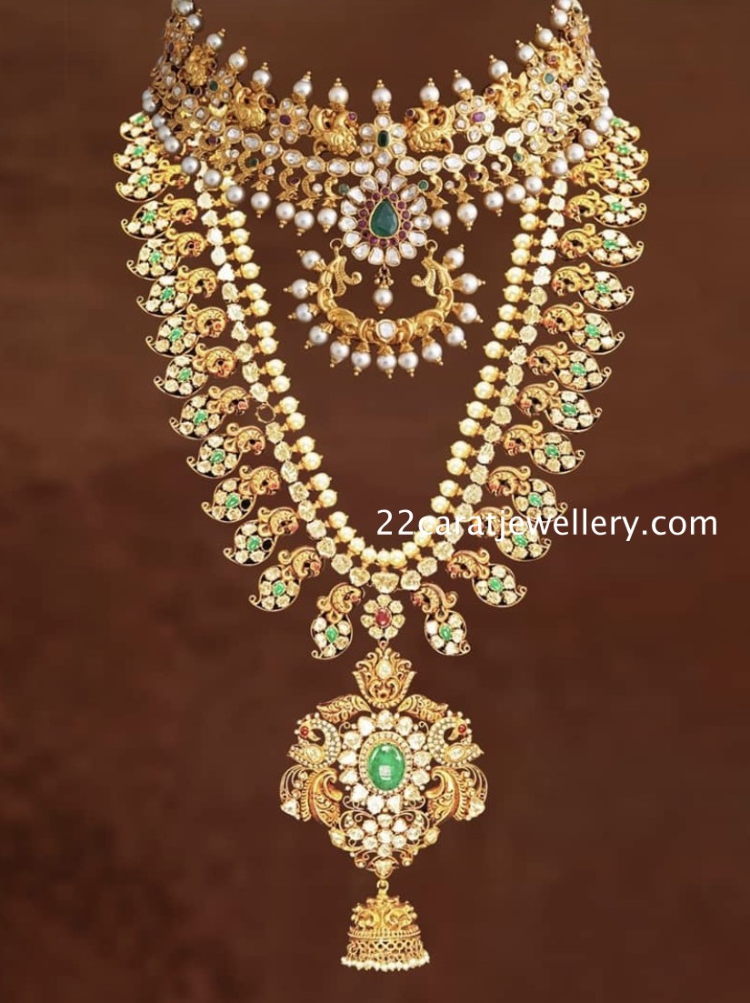 Flat Diamond Peacock Long Set - Jewellery Designs