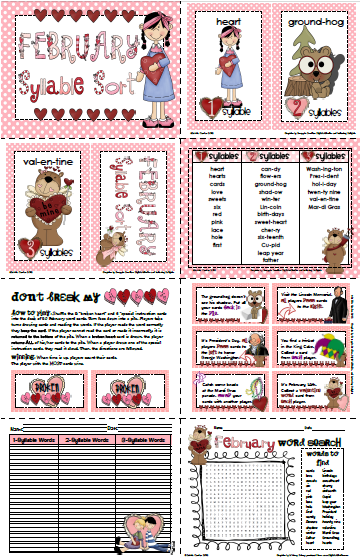 Sailing Through 1st Grade: February Syllable Sort, Word Search ...