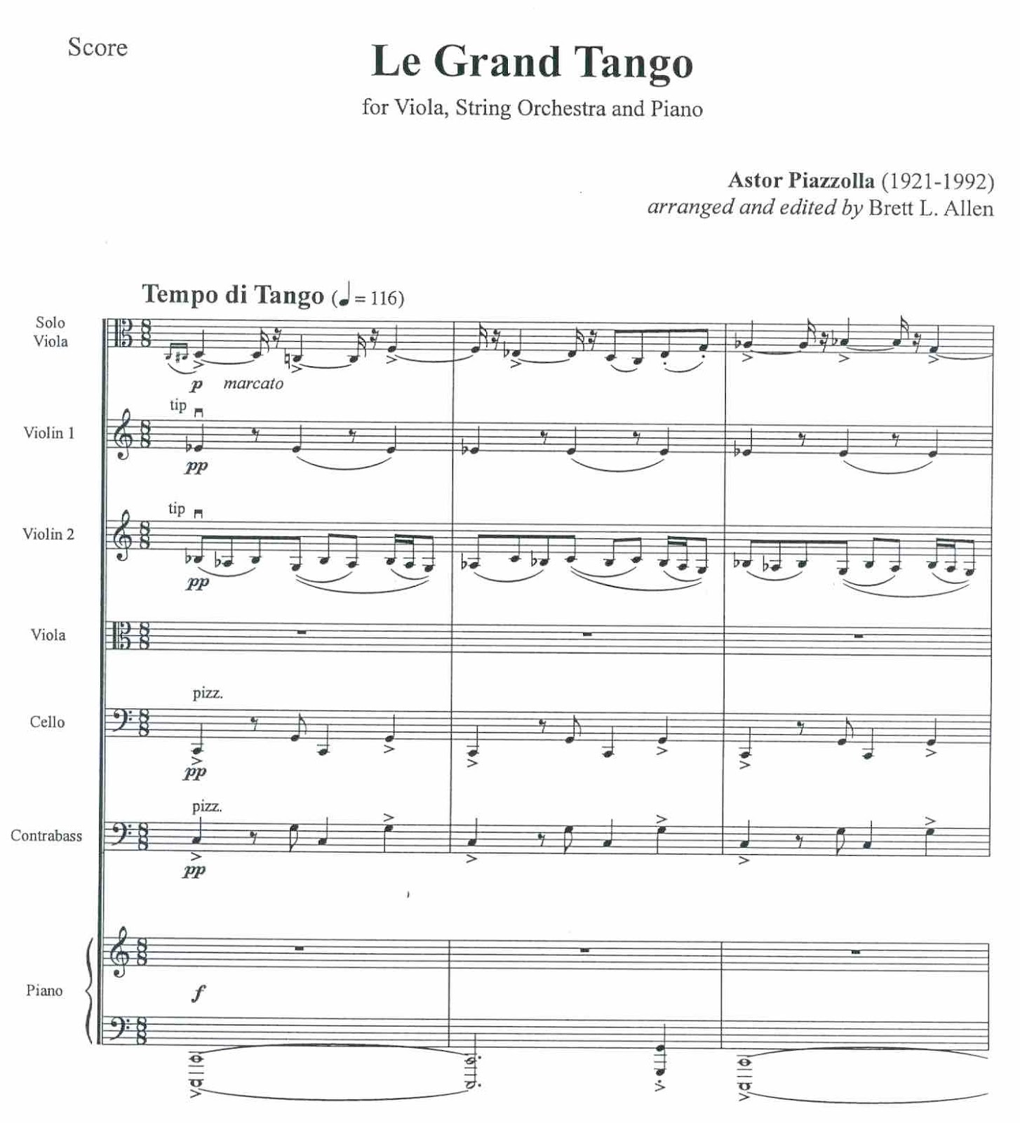 Astor Piazzolla's Le Grand Tango - for Solo Viola | brettallenmusic.com