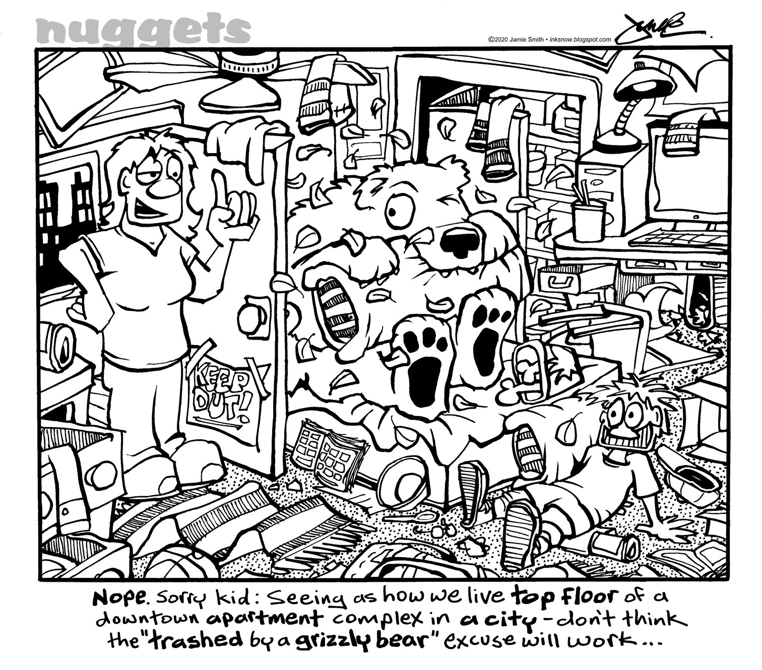 Ink & Snow: "Bear-Trashed Room" + Cartoon Kitchen/Stovetop Session #1